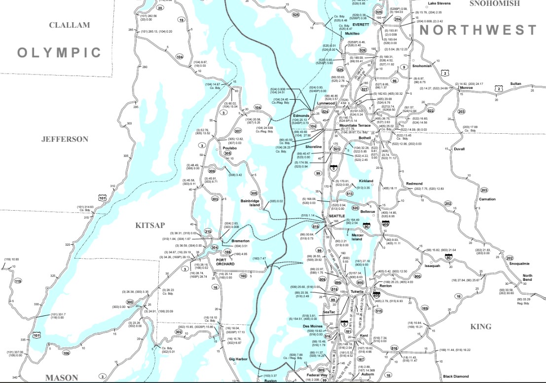 Washington State Road Map Puget Sound